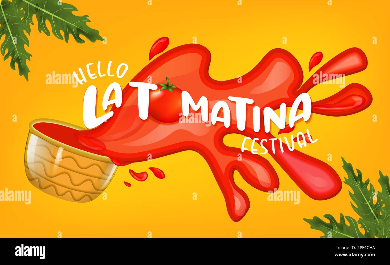 La Tomatina festival banner. La Tomatina in Spain. tomato fight. tomato ...