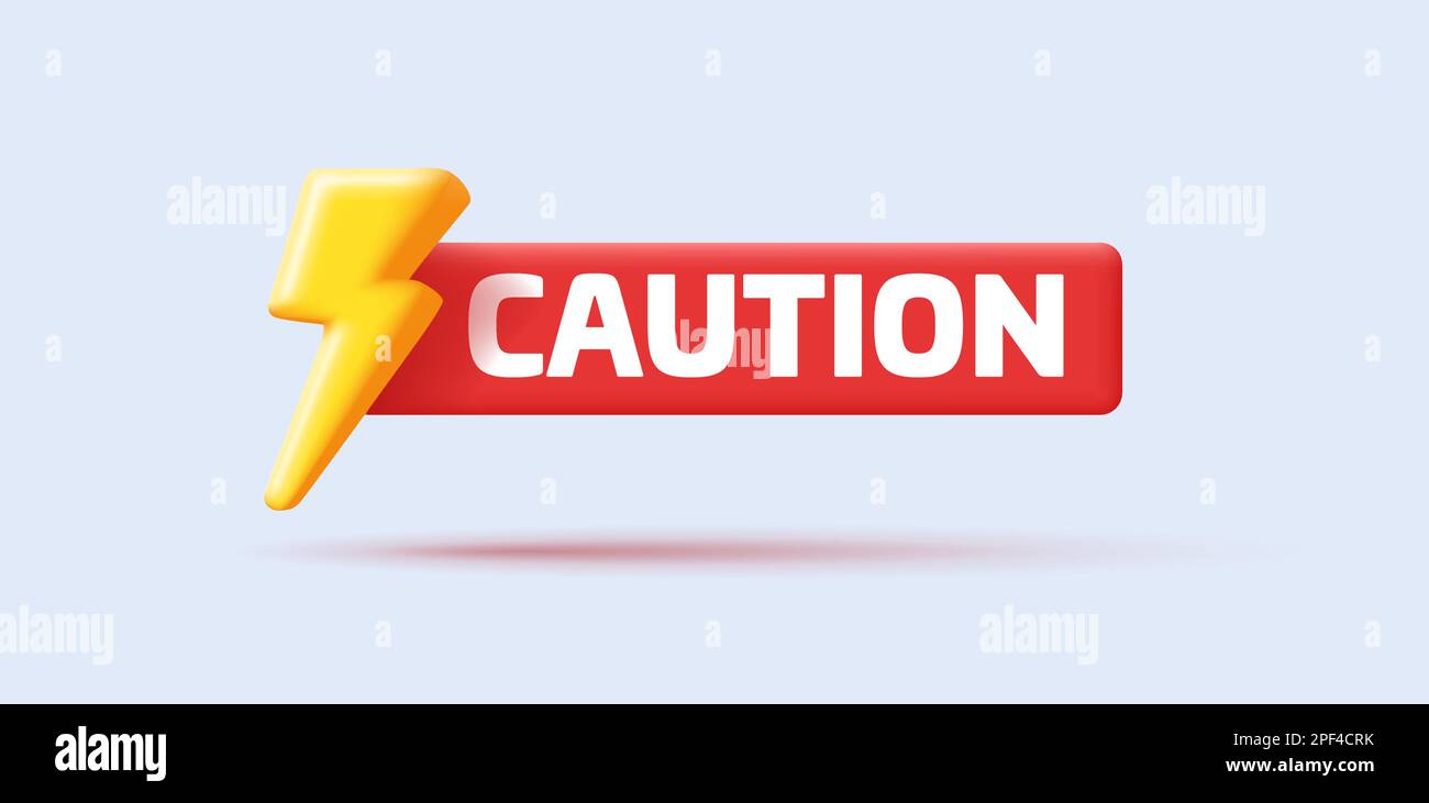 3d High voltage icon, caution. Electric hazard sign with lighting ...