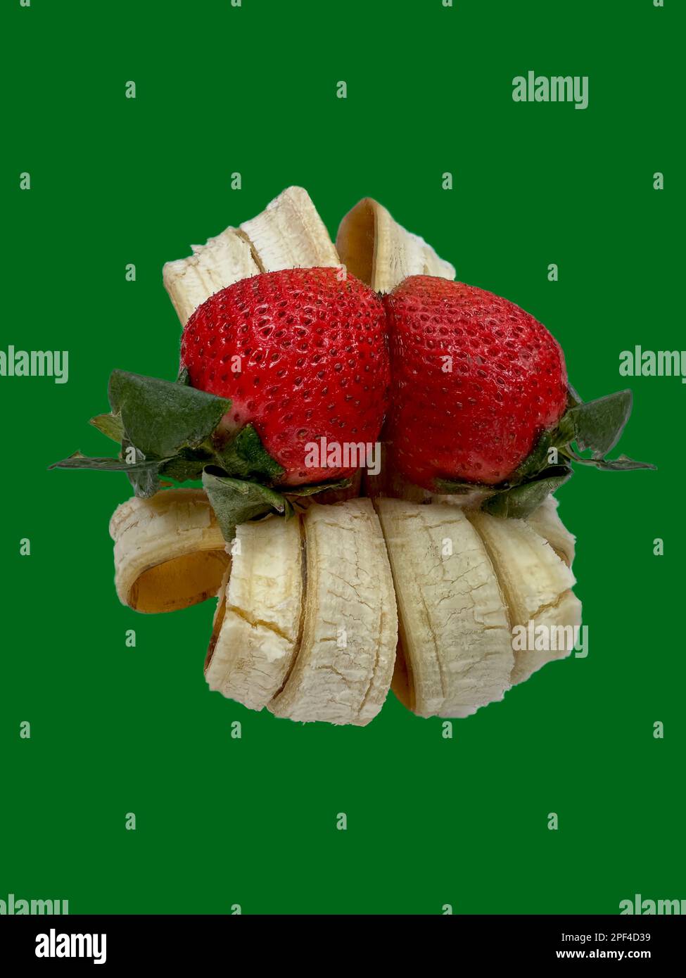 Display fresh strawberries on banana skin peel to make a table display ...