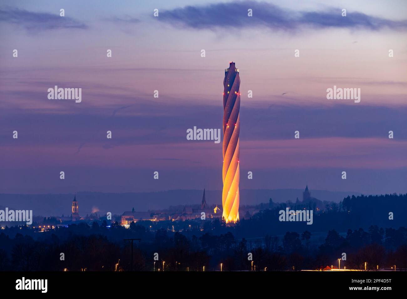 Test tower of TK-Elevator in the early morning. Express and high-speed ...