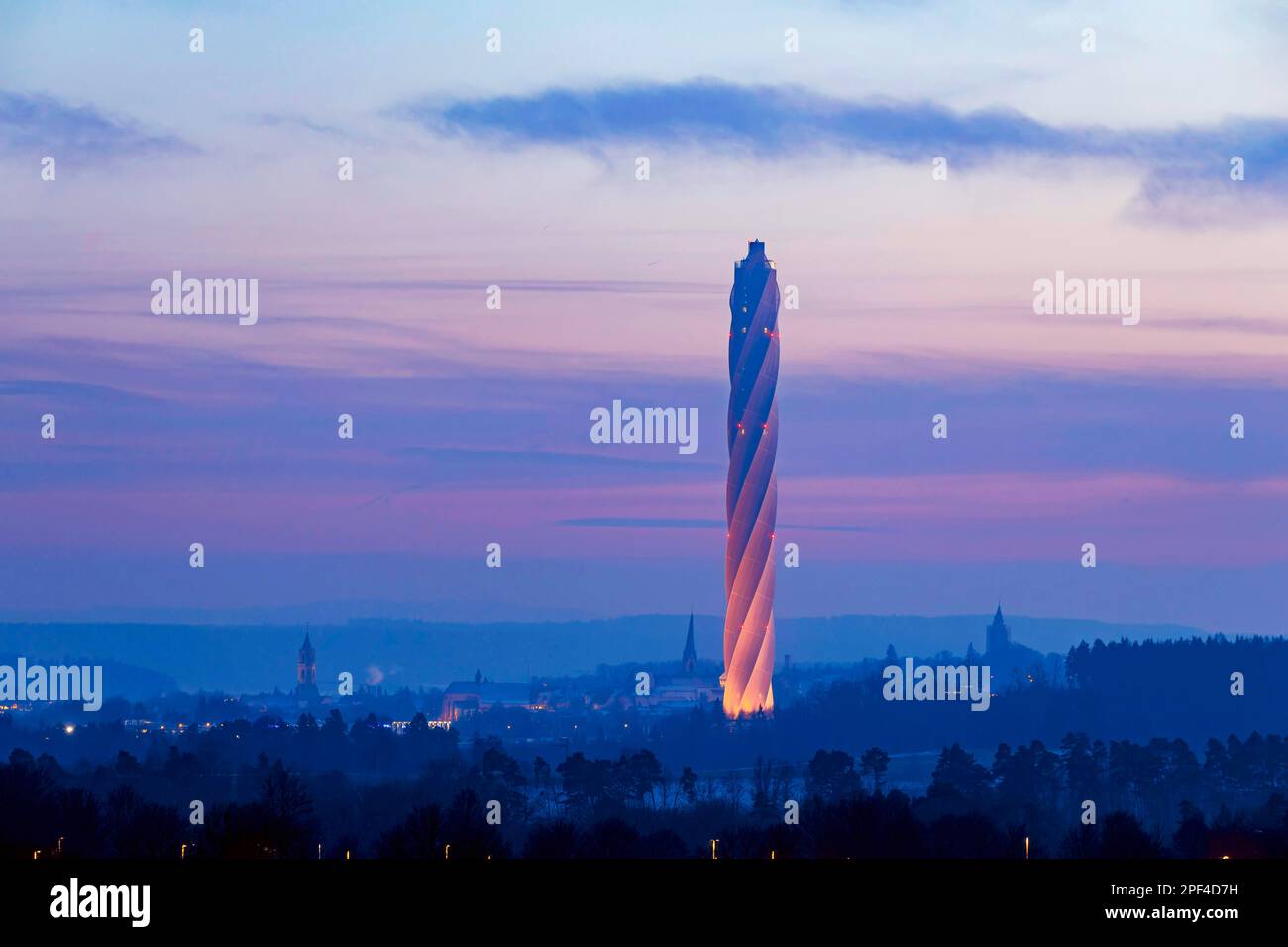 Test tower of TK-Elevator in the early morning. Express and high-speed ...