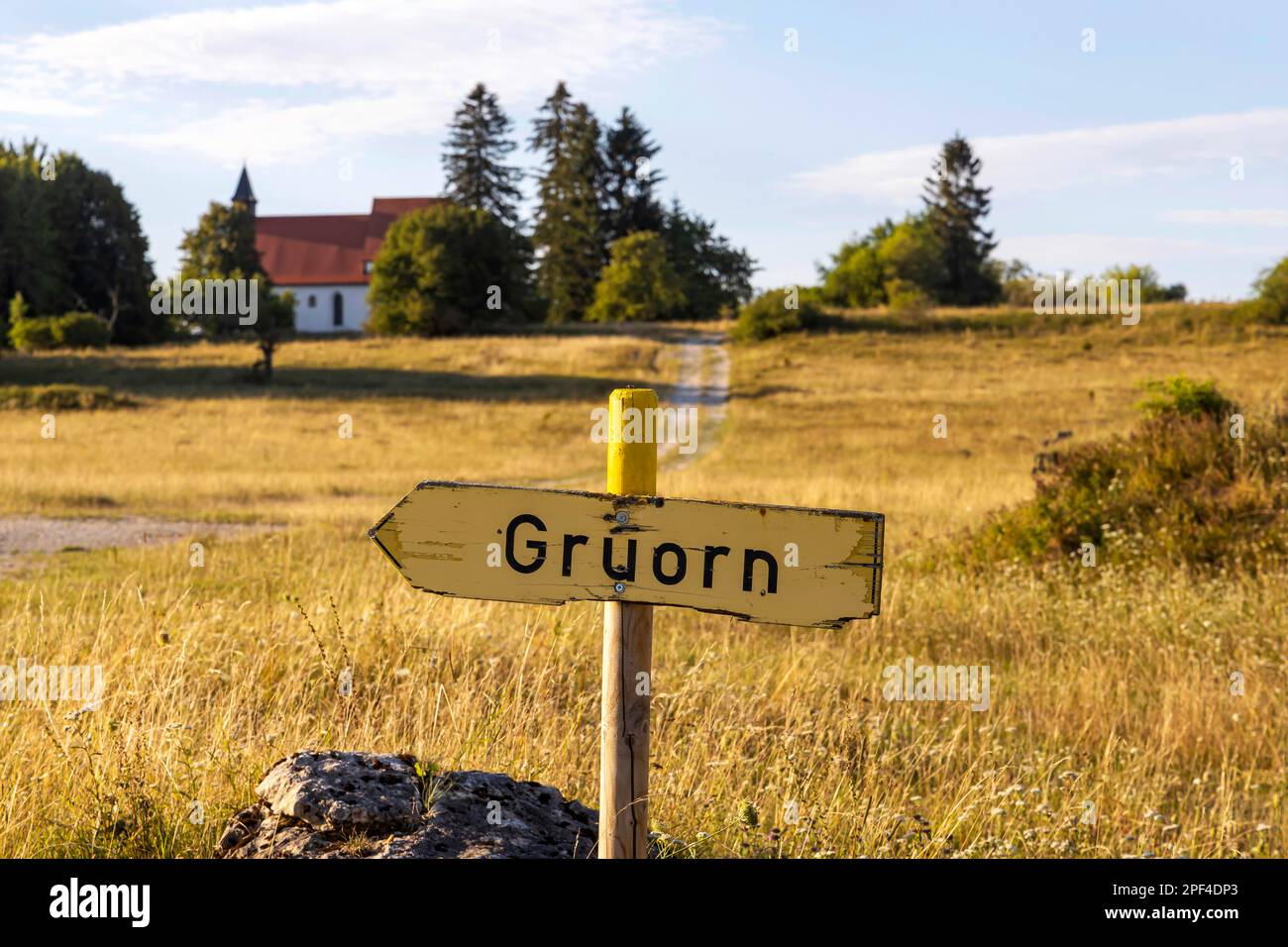 Gruorn, deserted village in the Swabian Alb with St. Stephens Church ...
