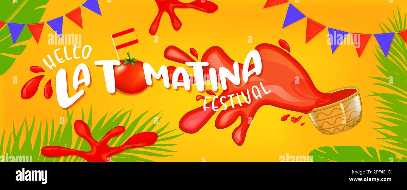 La Tomatina festival banner. La Tomatina in Spain. tomato fight. tomato ...