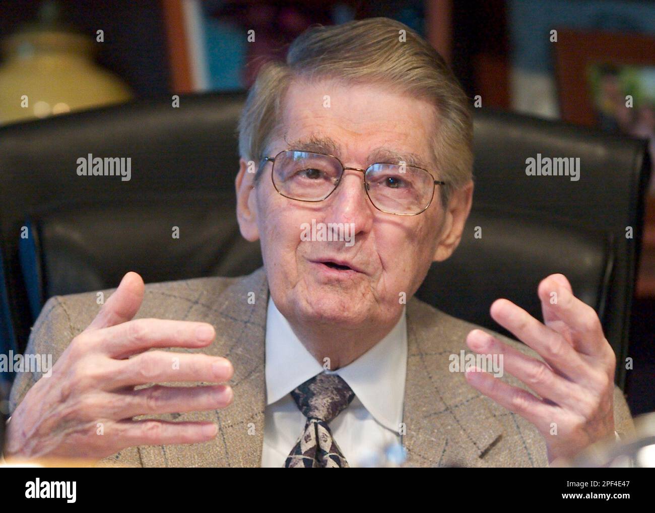 Phil Sokolof, 81, gestures during an interview in Omaha, Neb., Thursday ...