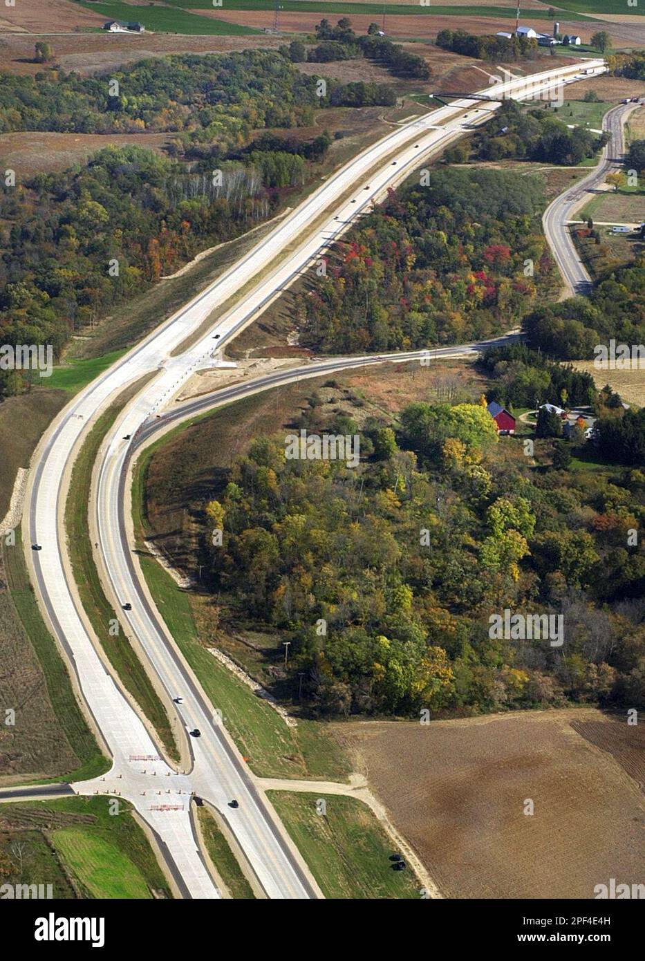 An aerial view of Highway 12 Wednesday, Oct. 8, 2003, shows new U.S ...