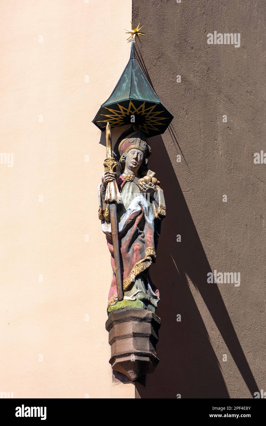Sculpture of a saint, house figure on a residential building, Albrecht ...