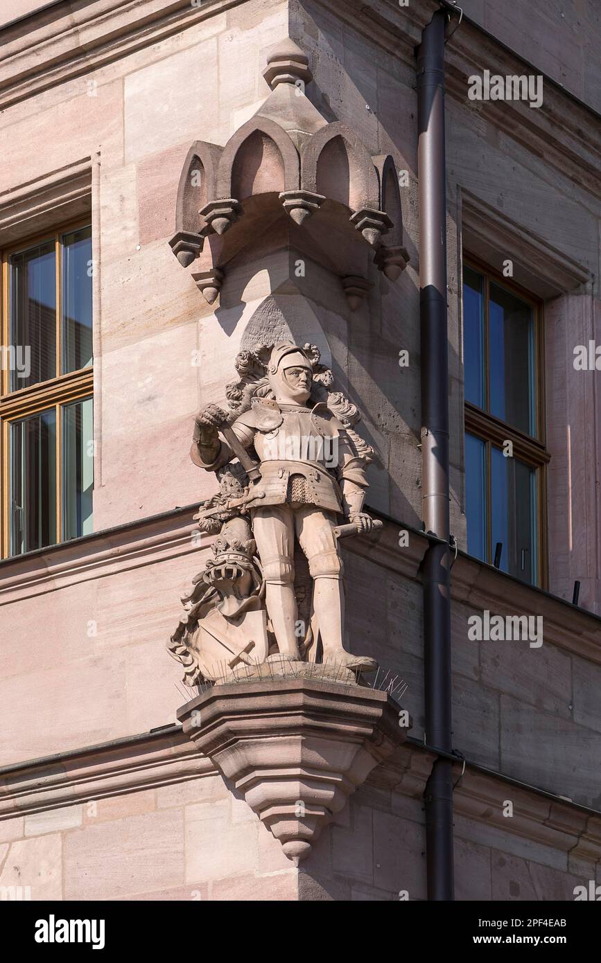 Knight sculpture at the town hall from 1899, Obstmarkt, Nuremberg ...