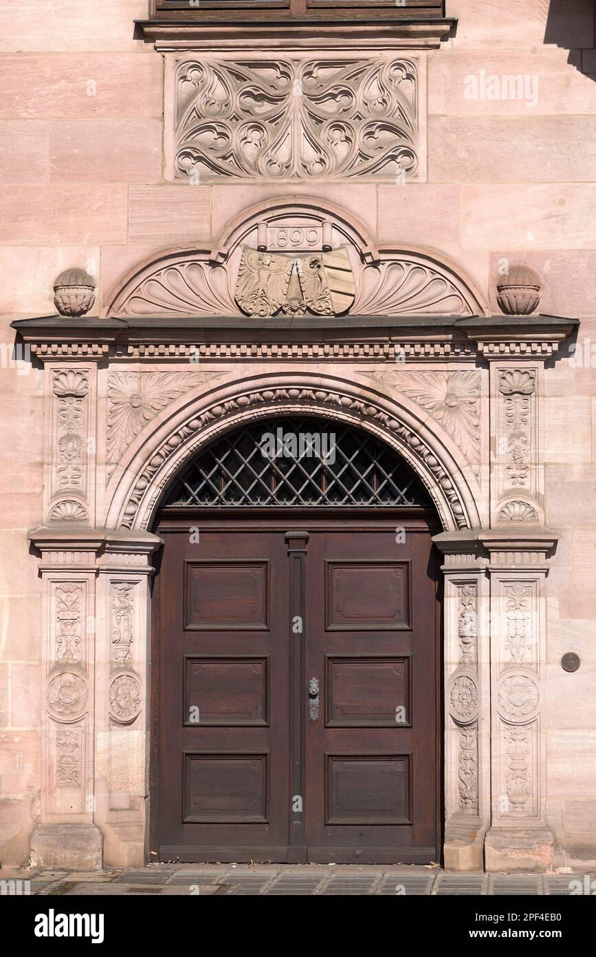 Town hall portal from 1899, Obstmarkt, Nuremberg, Middle Franconia ...