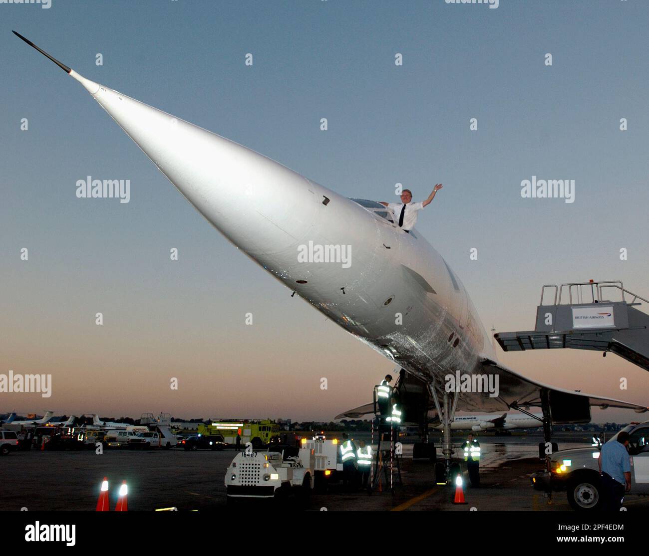 Michael Bannister, chief Concorde pilot for British Airways, waves ...