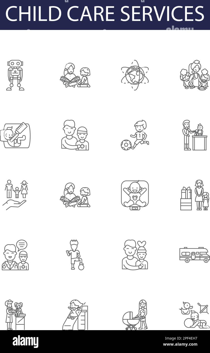 Child care services line vector icons and signs. service, child, help ...