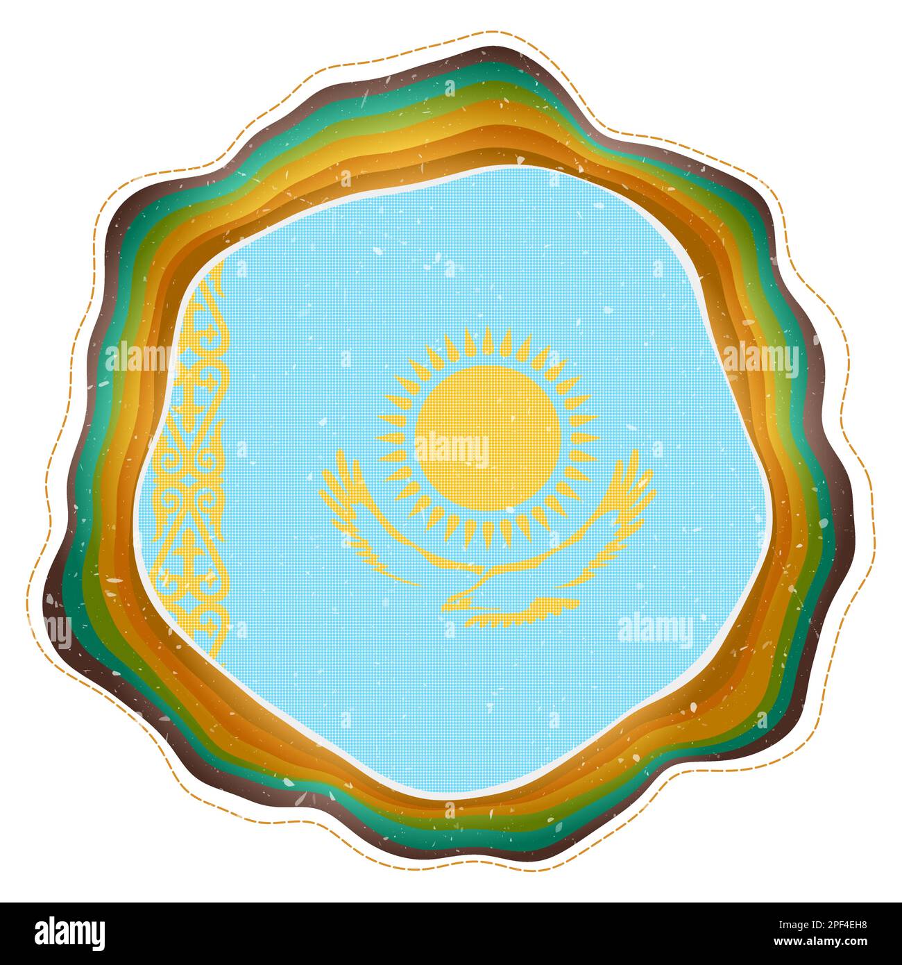 Kazakhstan flag in frame. Badge of the country. Layered circular sign ...