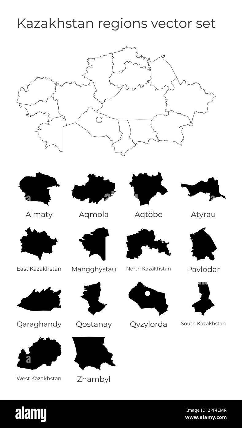 Kazakhstan map with shapes of regions. Blank vector map of the Country ...