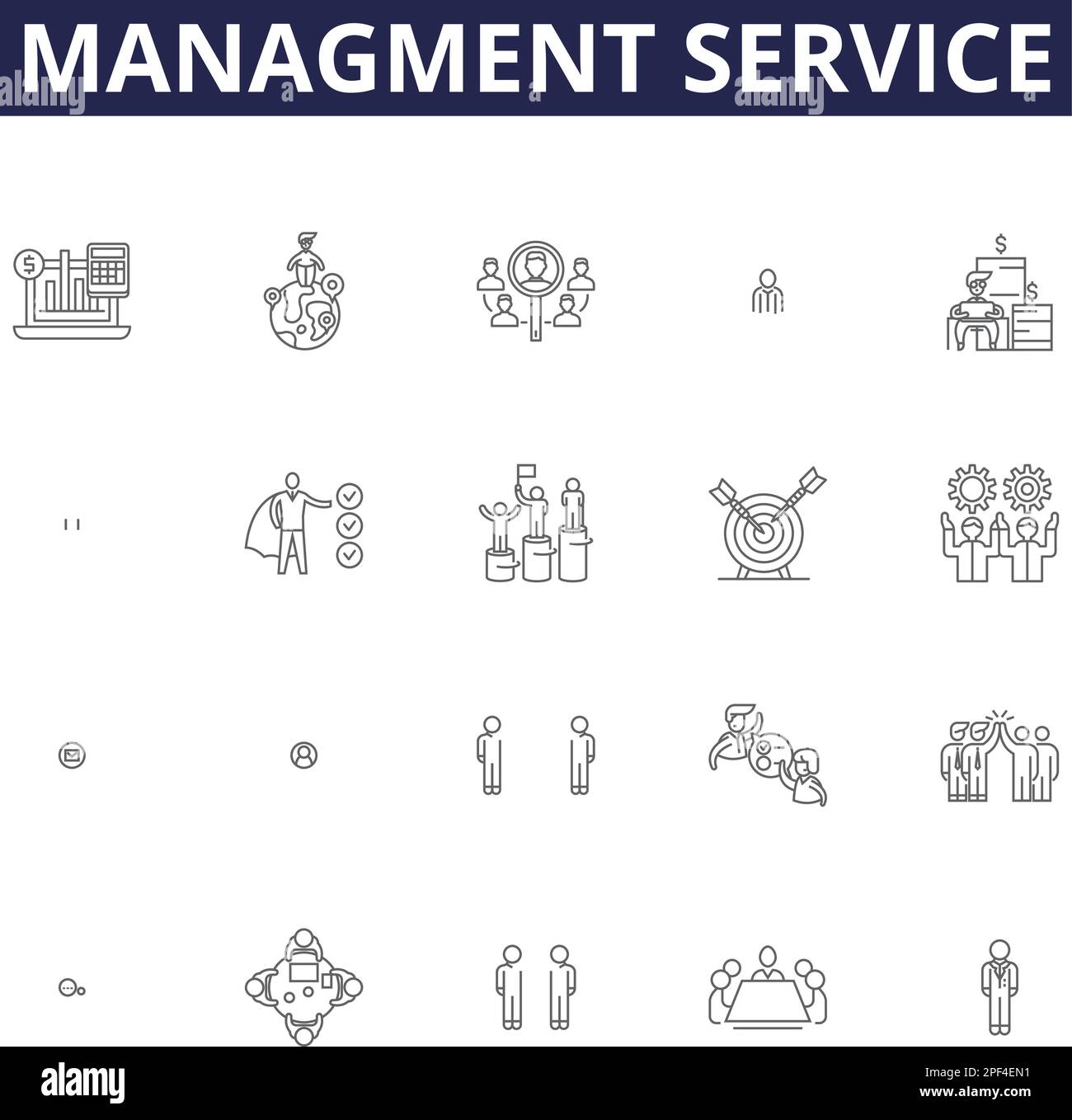 Managment service line vector icons and signs. Service, Planning ...