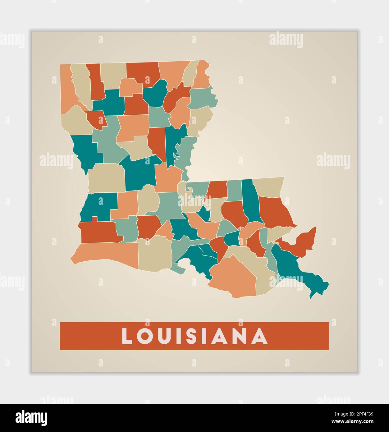 Louisiana poster. Map of the US state with colorful regions. Shape of ...
