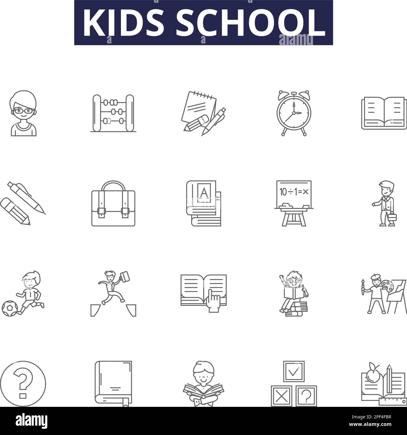 Kids school line vector icons and signs. Kids, School, Learning, Activities, Books, Teaching ...
