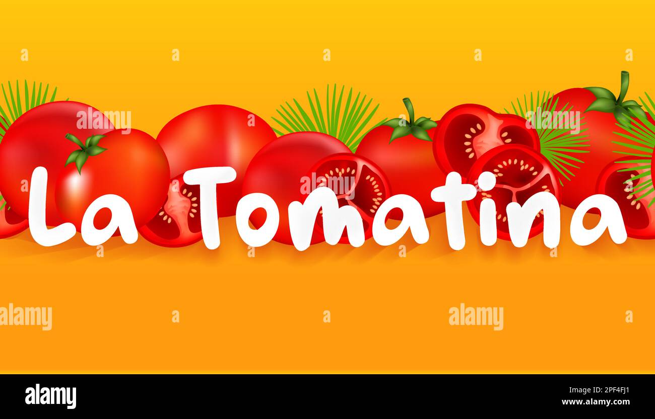 La Tomatina festival banner. La Tomatina in Spain. tomato fight. tomato ...