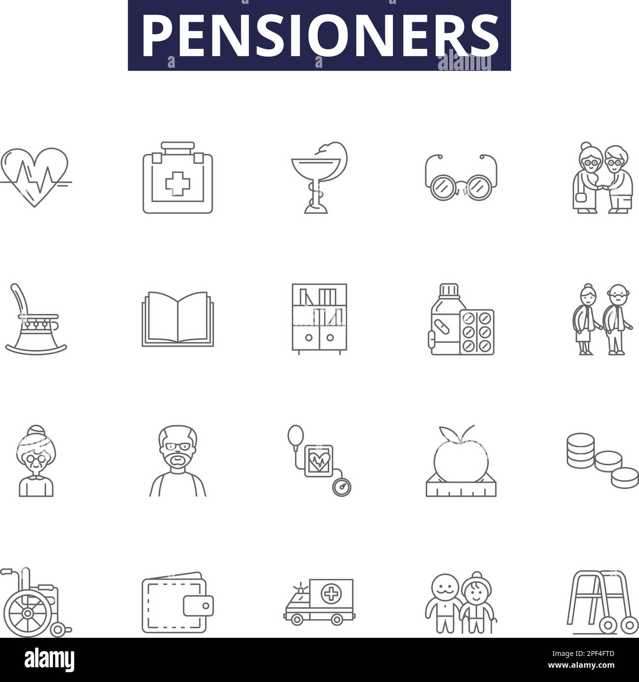 Pensioners line vector icons and signs. Pensioners, Elderly ...