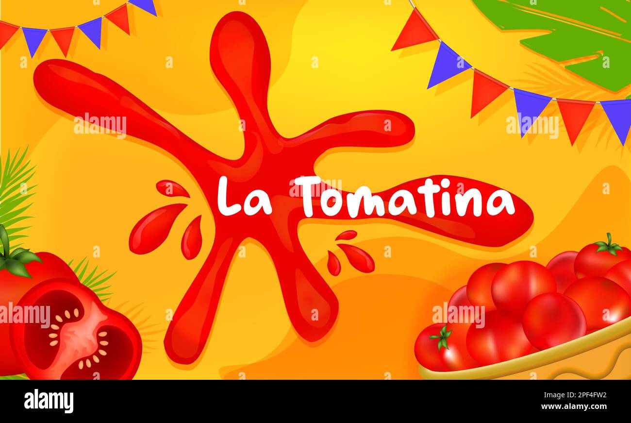 La Tomatina festival banner. La Tomatina in Spain. tomato fight. tomato ...