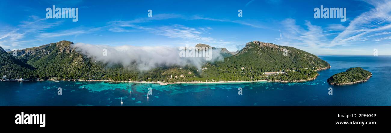 Aerial view, Spain, Balearic Islands, Port de Pollenca, Formentor ...