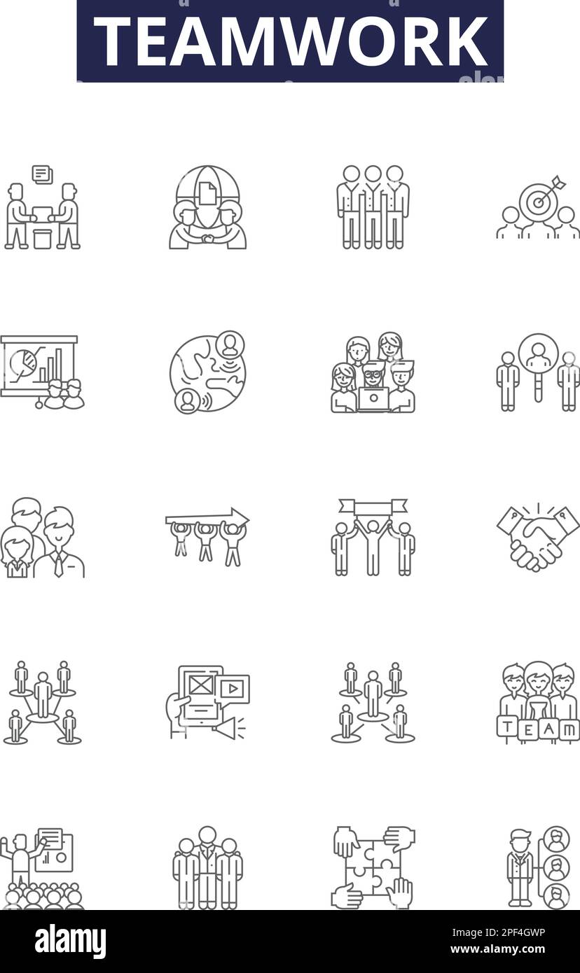 Teamwork line vector icons and signs. Cooperation, Unity, Synergy, Ally ...