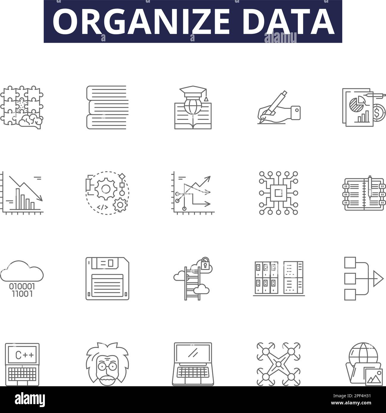 Organize data line vector icons and signs. Classify, Compile, Structure ... Organize data line vector icons and signs. Classify, Compile, Structure ...