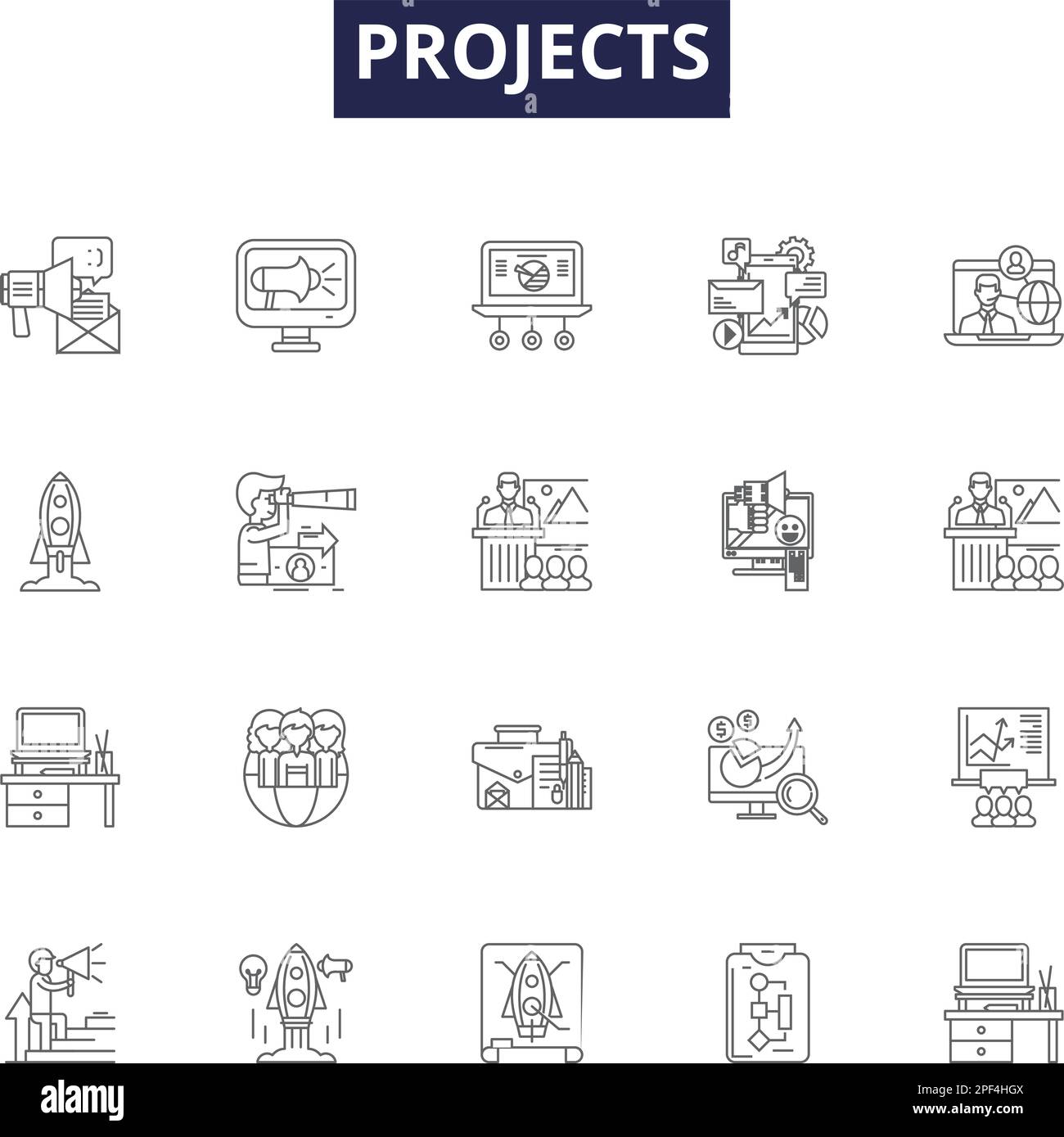 Projects Line Vector Icons And Signs Implement Create Manage Execute Design Developing