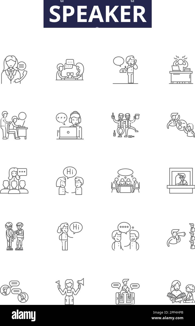 Speaker line vector icons and signs. Orator, Addresser, Boomer ...