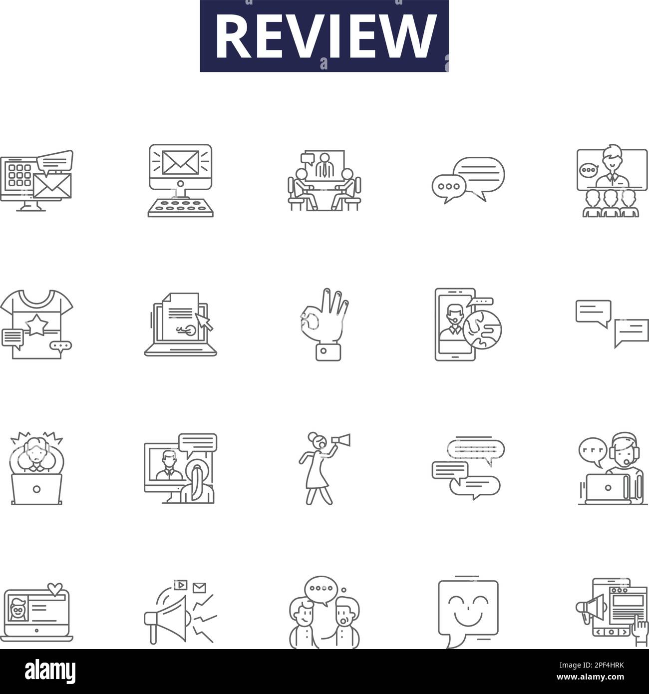 Review line vector icons and signs. Analysis, Assess, Assay, Inspect ...