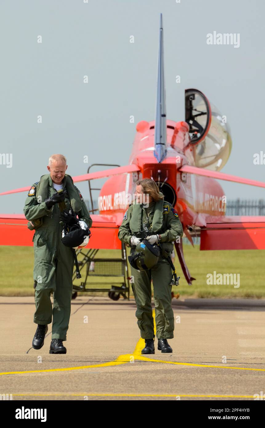 Royal Air Force Red Arrows display team staff officer pilots walking in ...