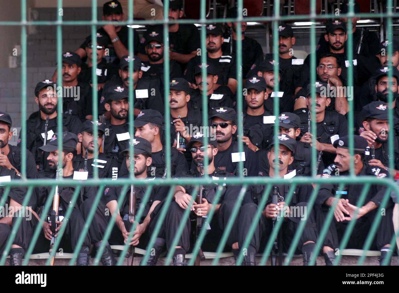 Commandos of Pakistan's elite force sit in a stand on Wednesday, Oct 1 ...