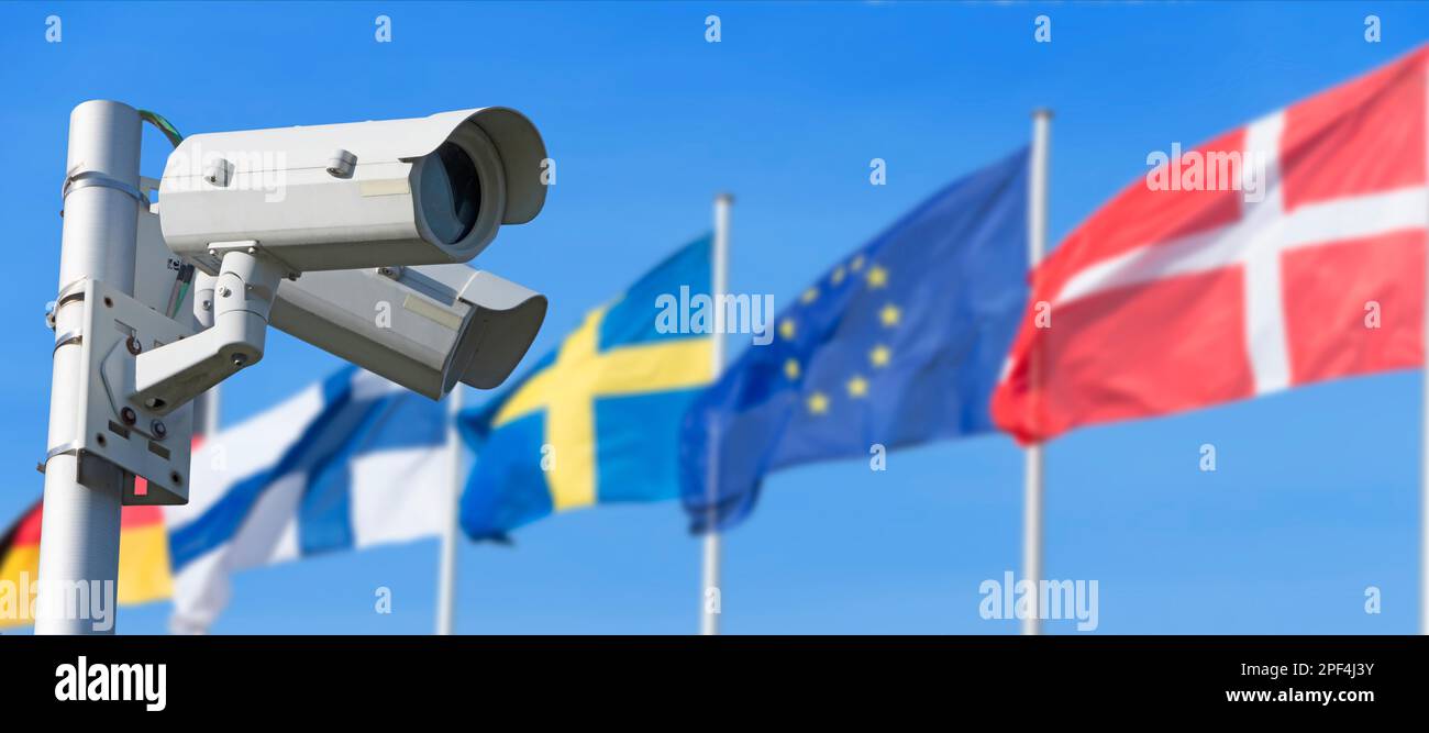 Europe and terror, countries flags video surveillance Stock Photo - Alamy