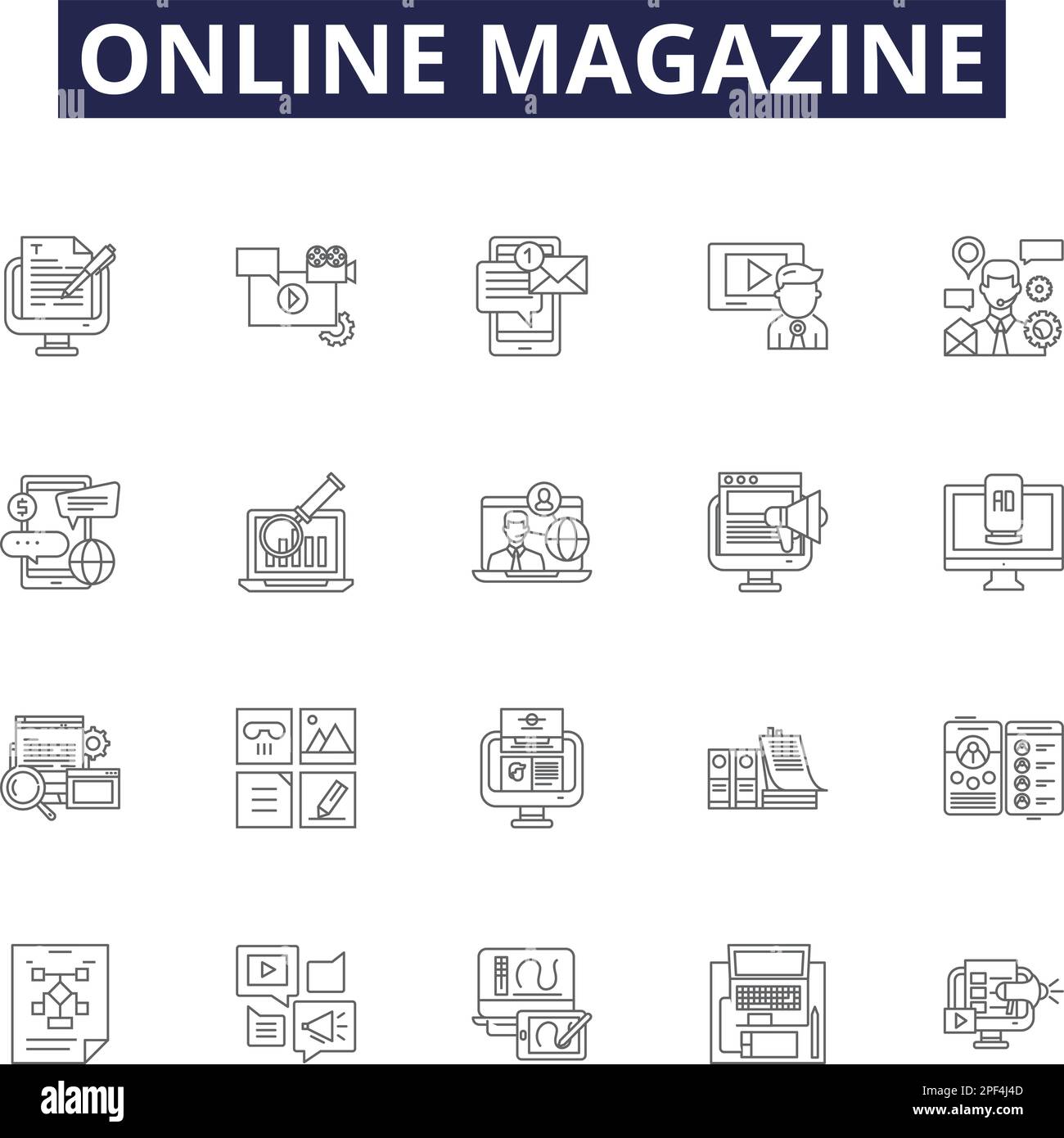 Online magazine line vector icons and signs. magazine, web, digital ...