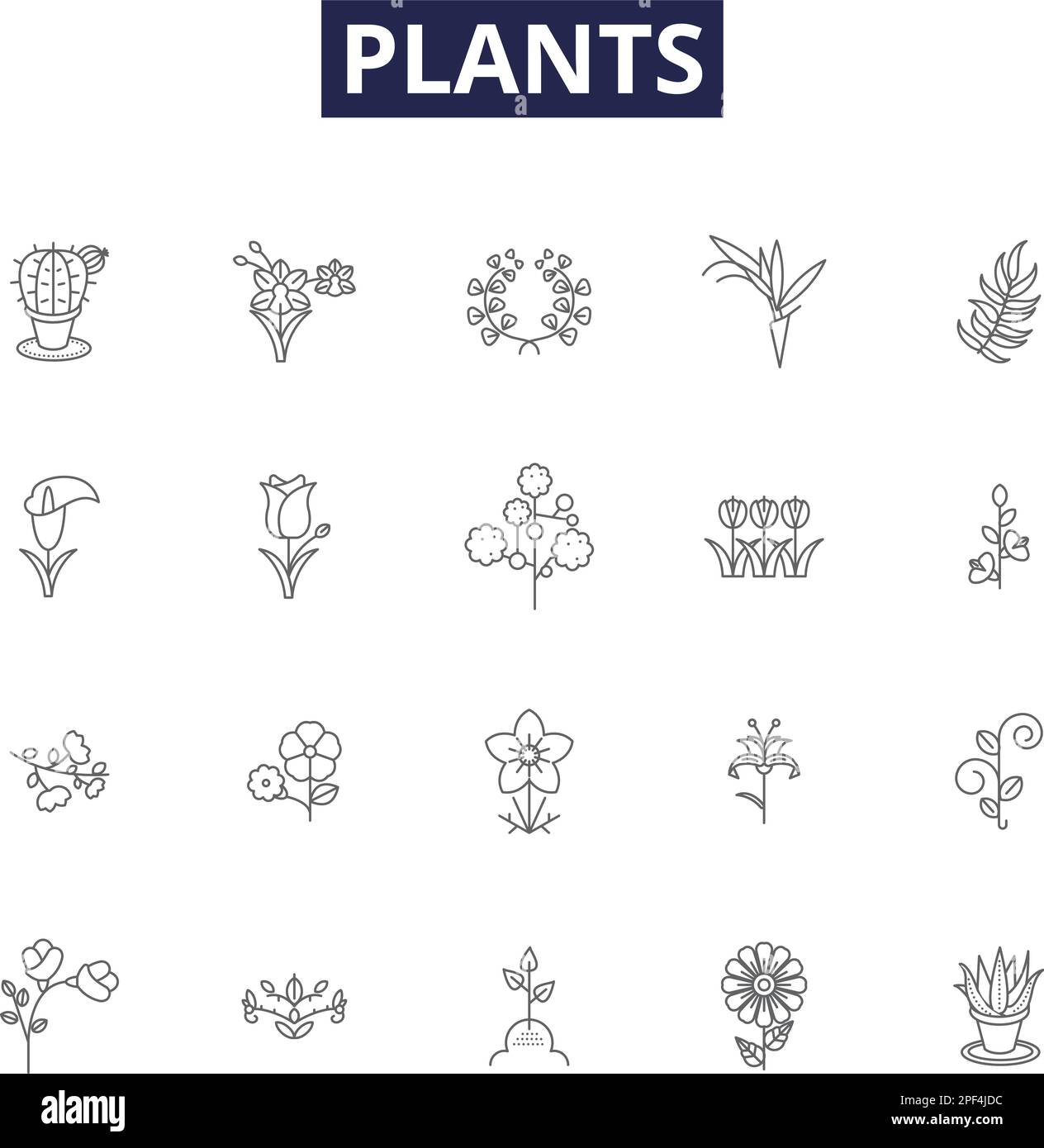 Plants line vector icons and signs. Photosynthesis, Foliage, Botany ...