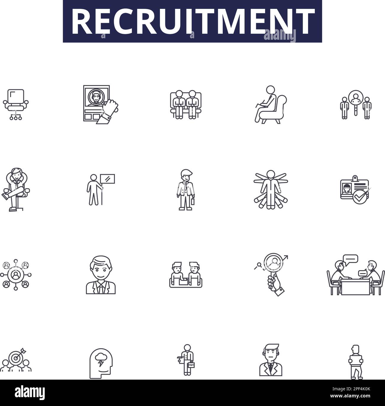 Recruitment line vector icons and signs. Hire, Staffing, Assess ...