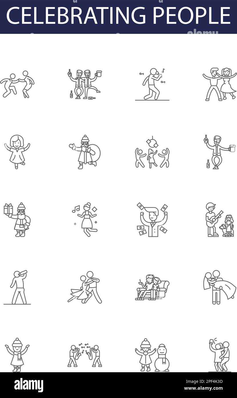 Celebrating people line vector icons and signs. Commemorating ...