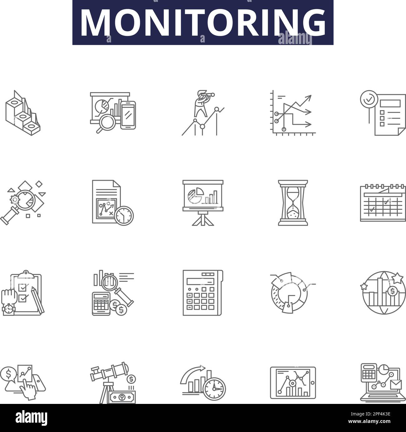 Monitoring line vector icons and signs. Observation, Tracking, Scrutiny ...