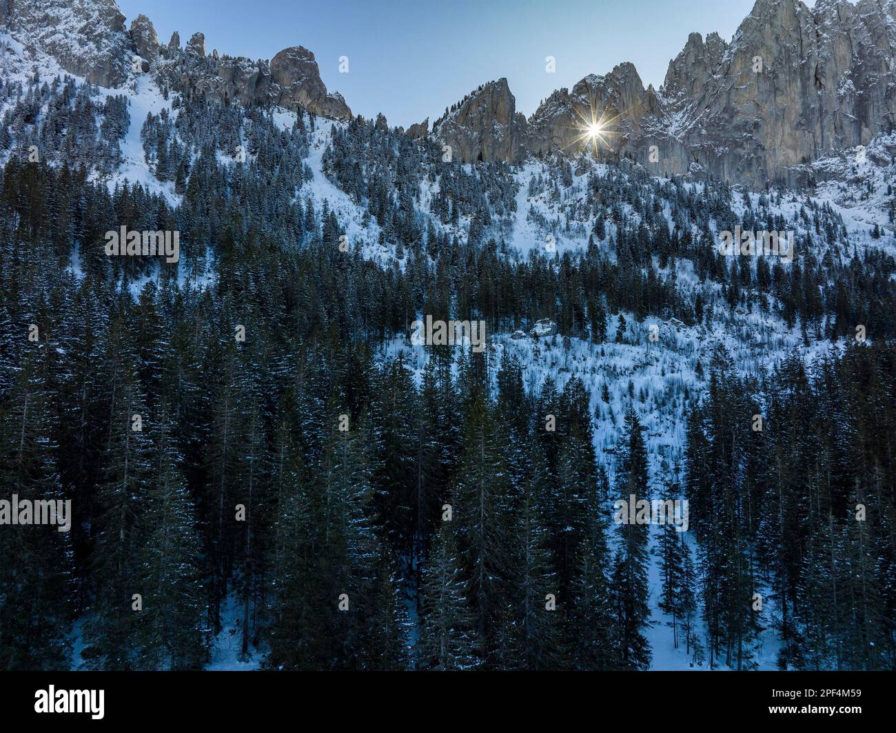 Sun shining through grandmother hole, drone image, erosion gap in the ...