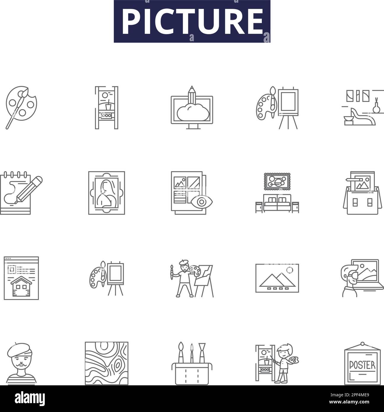 Picture line vector icons and signs. Photo, Portrait, Snap, Artwork ...