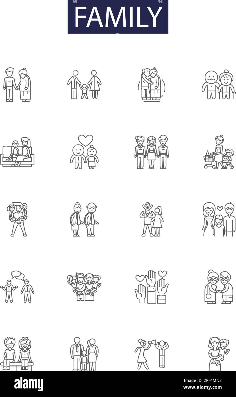 Family line vector icons and signs. Kin, Parents, Siblings, Household ...