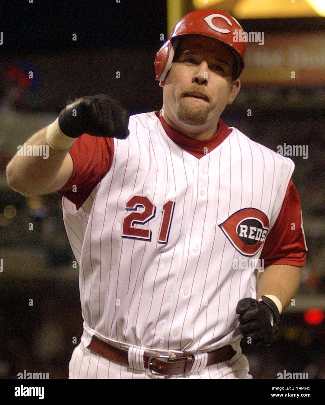 Cincinnati Reds' Sean Casey pumps his fist after hitting a two-run home ...