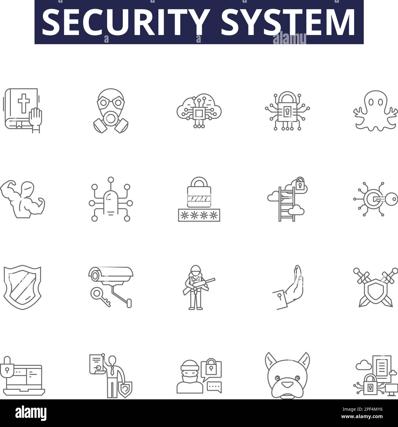 Security system line vector icons and signs. Protect, Surveillance, Monitoring, Guard, Safeguard ...