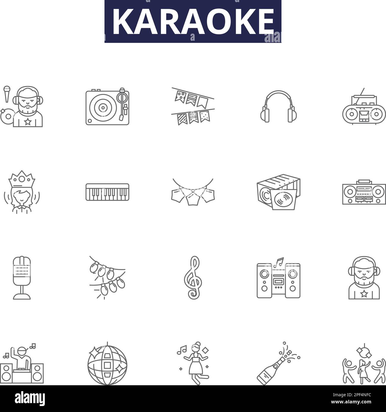 Karaoke line vector icons and signs. Music, Microphone, Lyric, Singers ...
