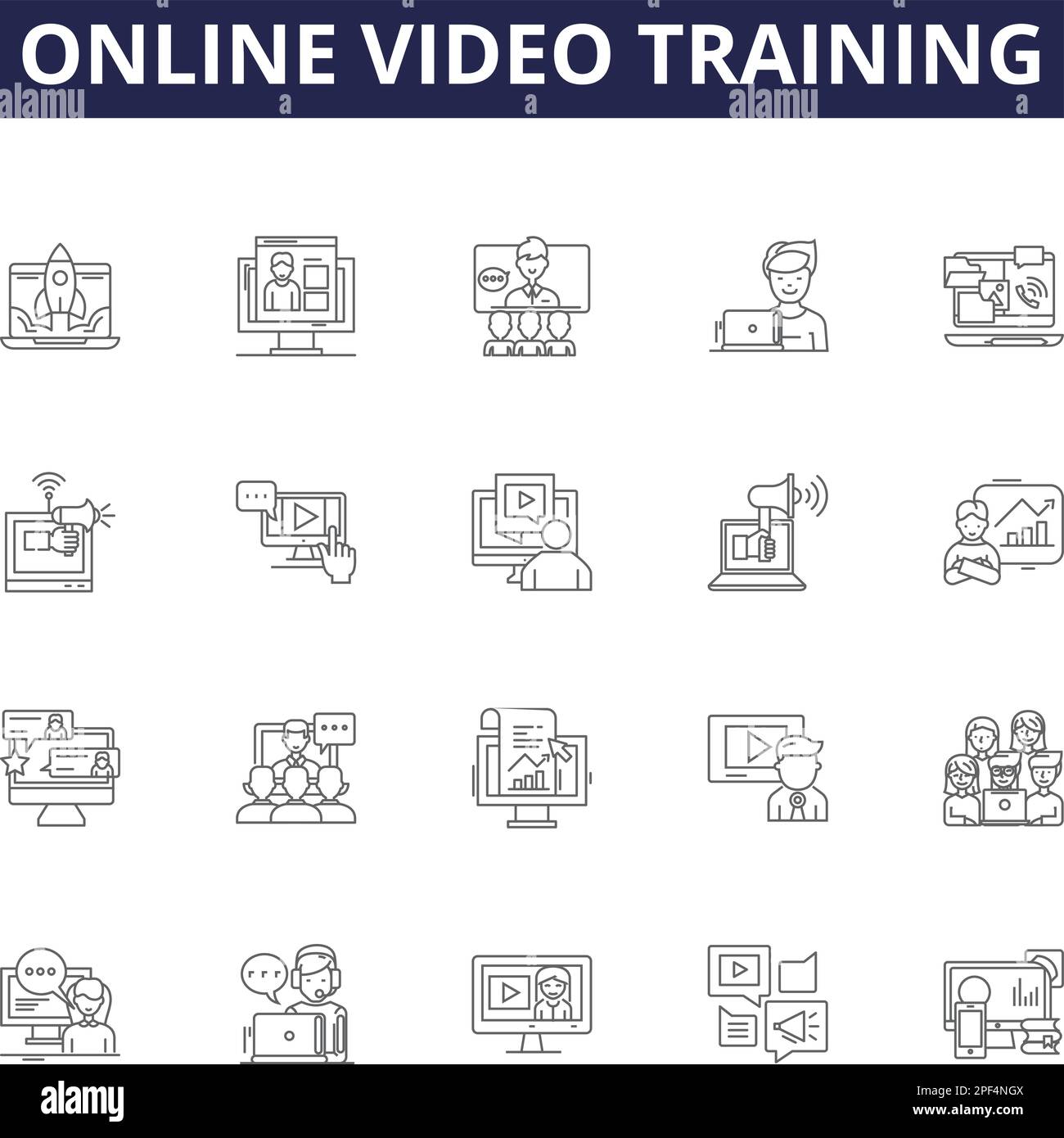 Online video training line vector icons and signs. Online-training ...