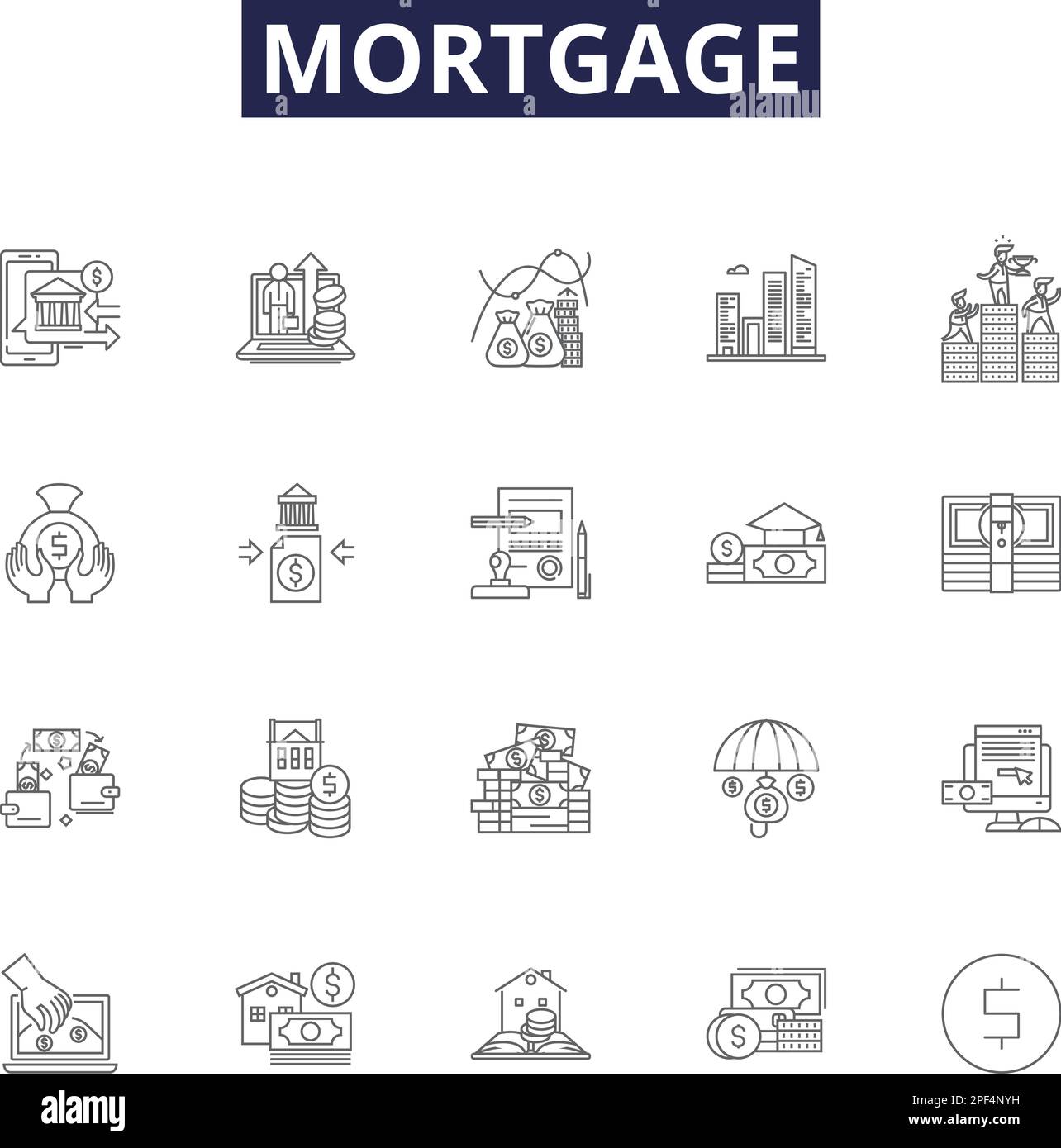 Mortgage line vector icons and signs. Debt, Repayment, House, Home ...