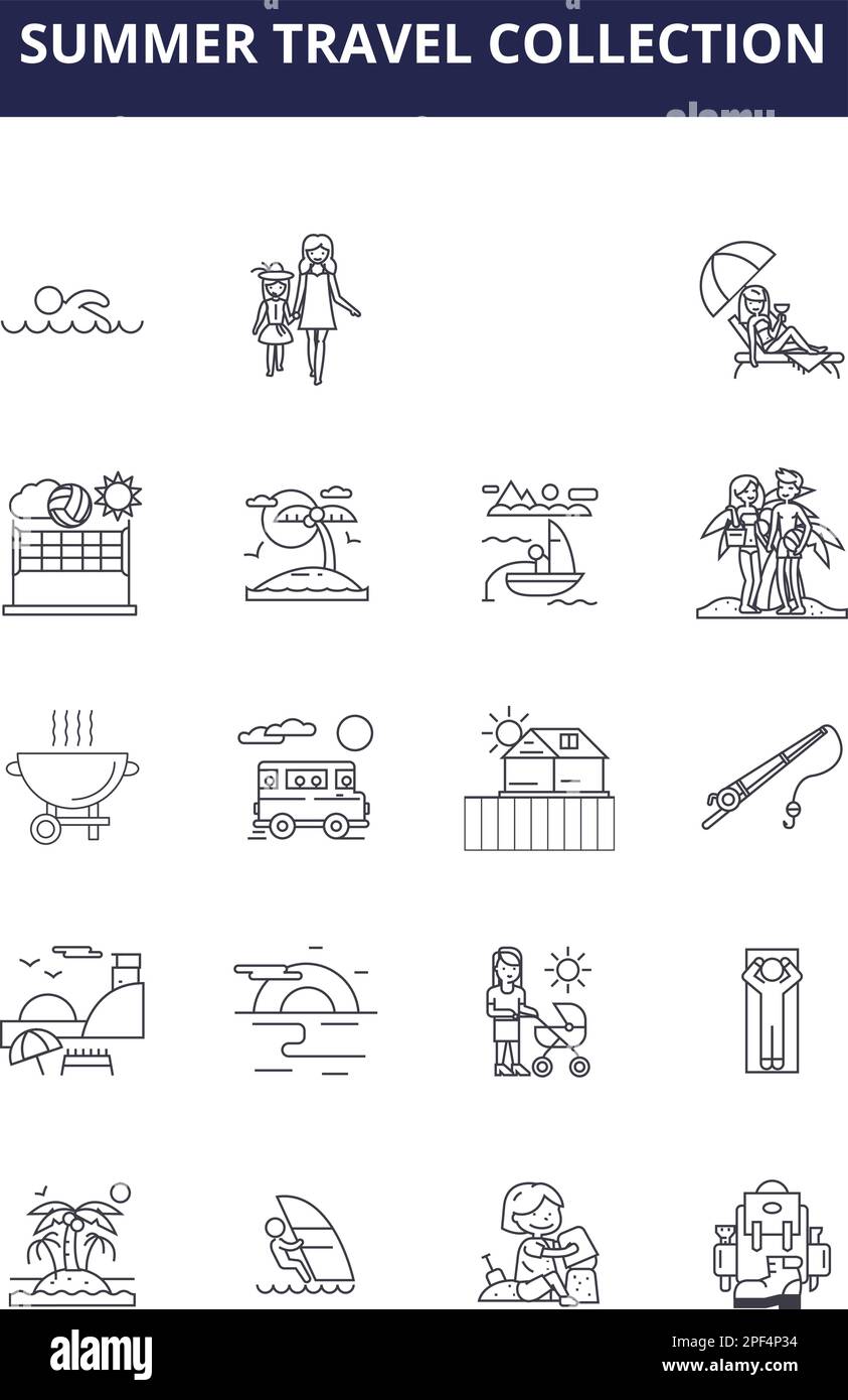 Summer travel collection line vector icons and signs. summer, vector ...