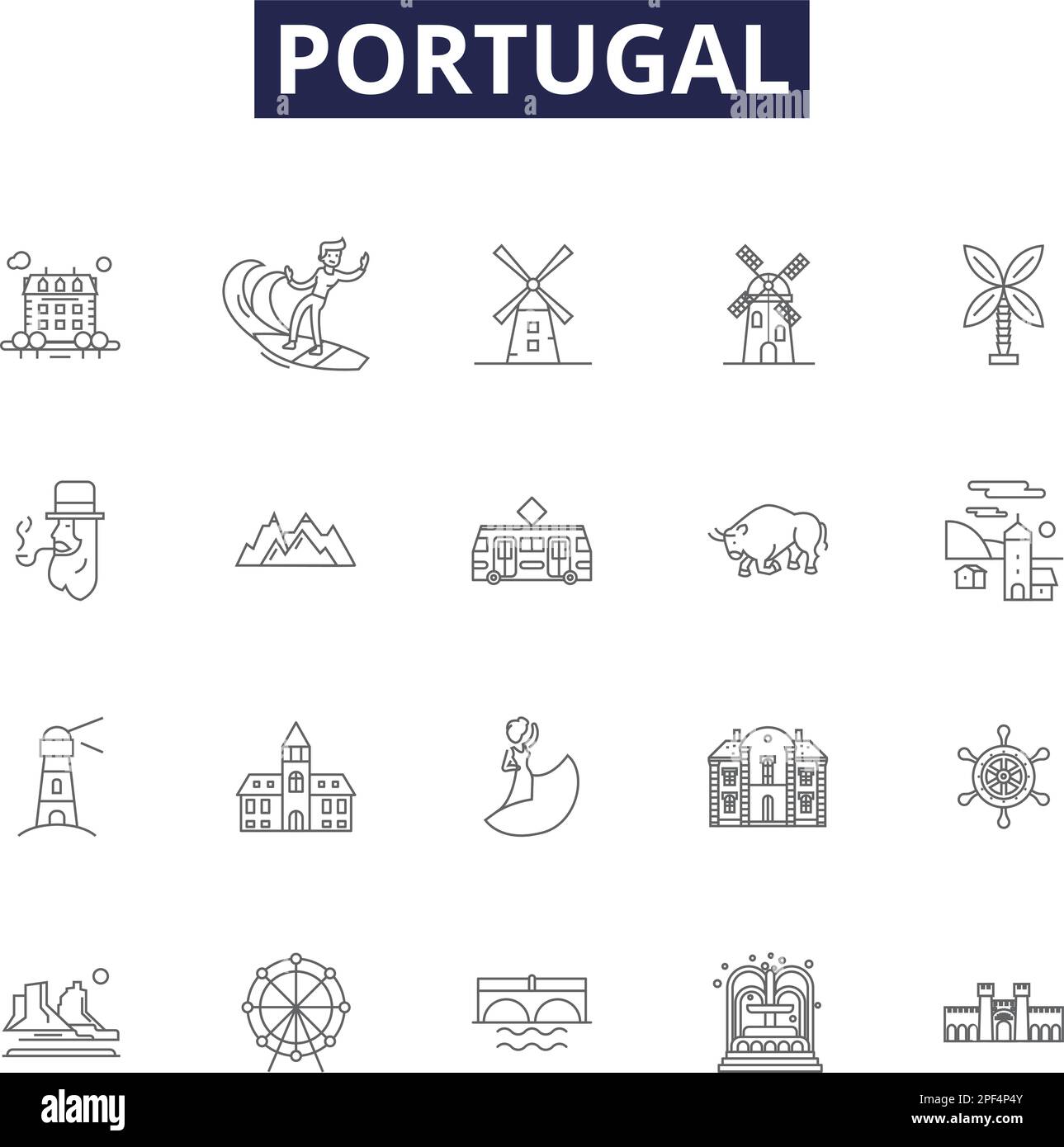 Portugal line vector icons and signs. portuguese, travel, europe ...