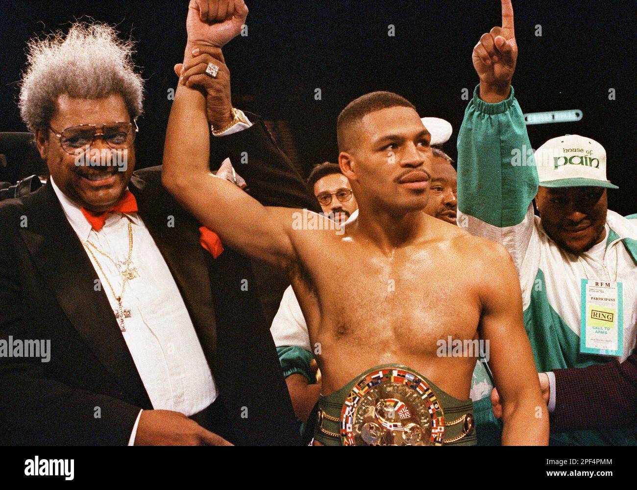 Boxing promoter Don King, left, celebrates with Gerald McClellan after ...