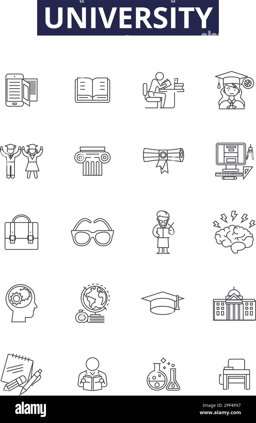 University line vector icons and signs. education, college, people ...