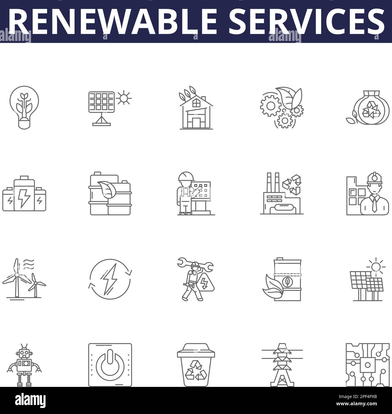 Renewable services line vector icons and signs. Services, Solar, Wind ...
