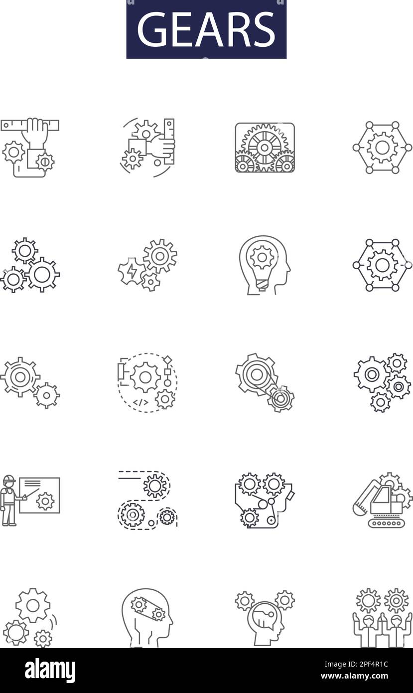 Gears line vector icons and signs. Ratchet, Wheels, Sprockets, Pulley ...